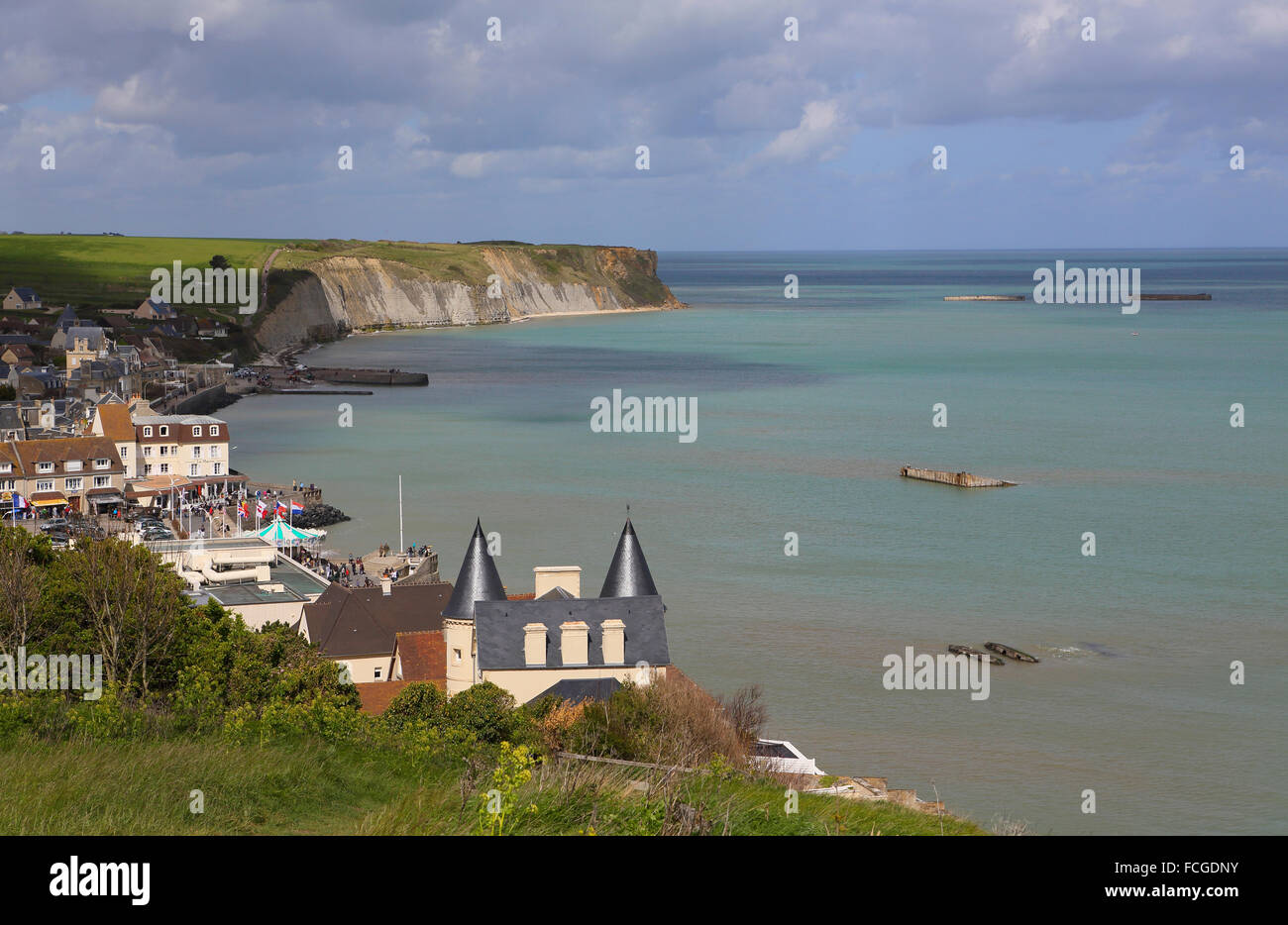 World War II Mulberry harbour remains at Arromanches-les-Bains ...