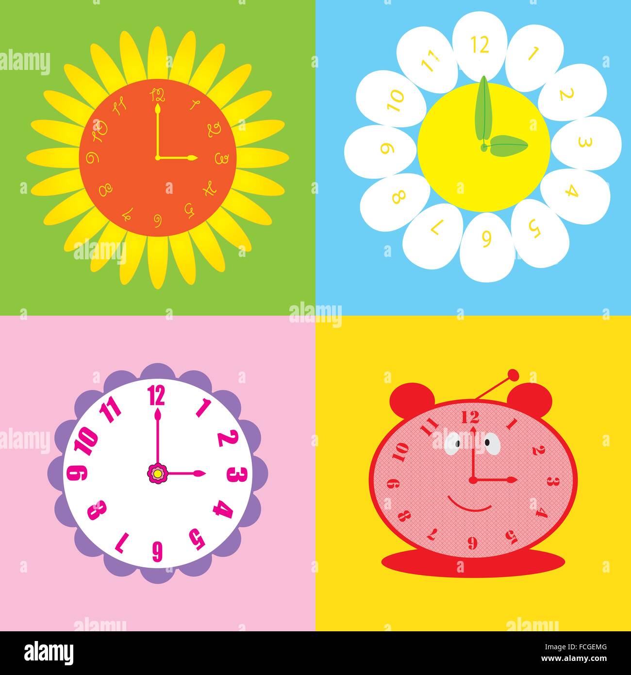 set of colorful background with clock Stock Vector Image & Art - Alamy