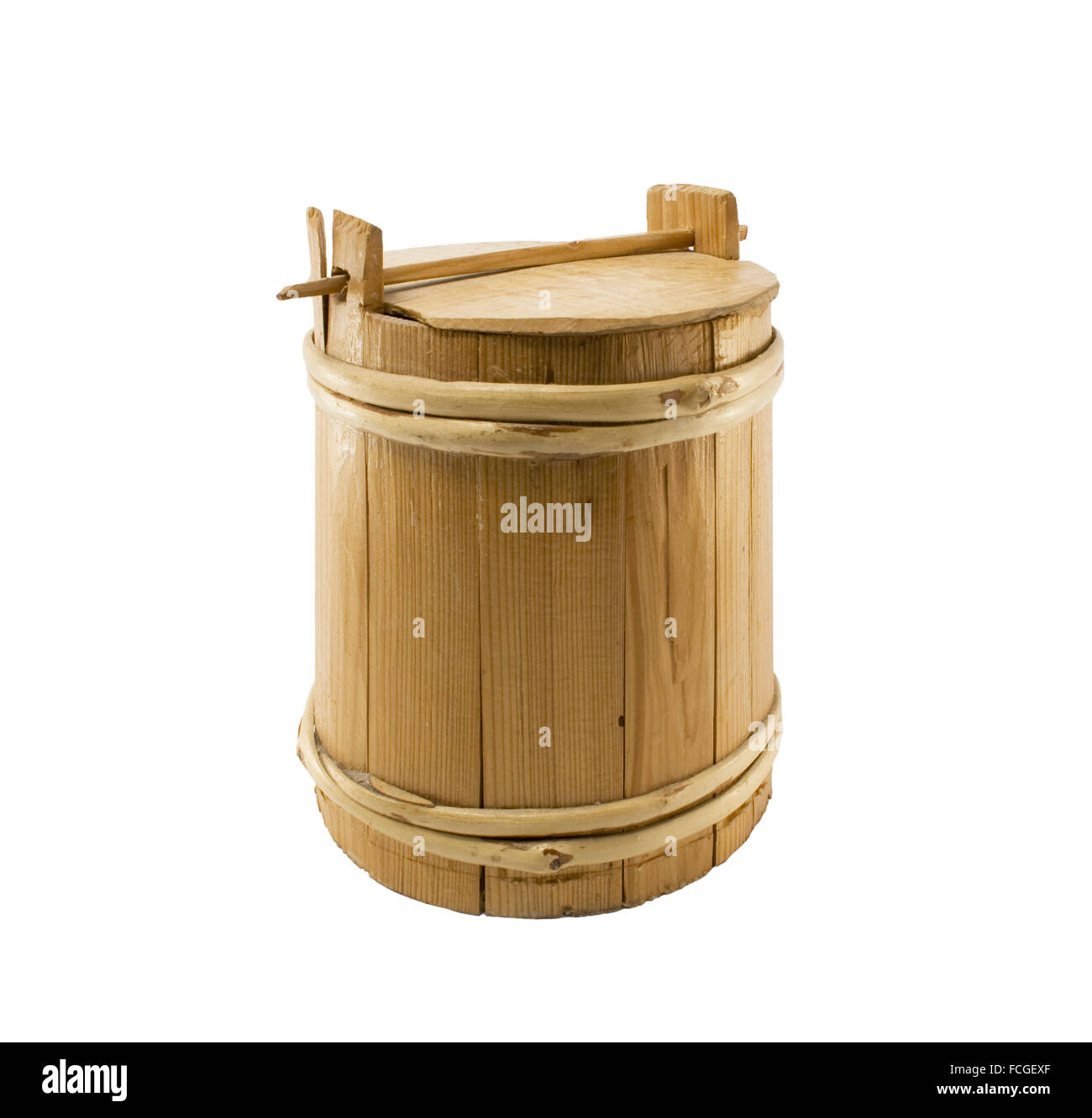 Wooden bucket isolated on white background Stock Photo - Alamy