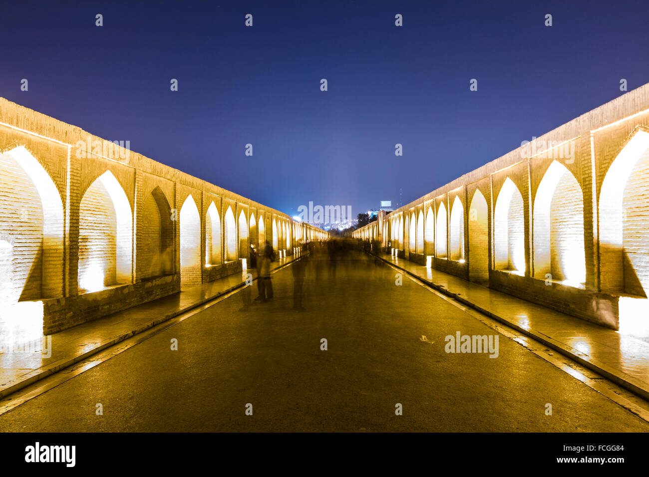 Iran Isfahan lighted arch bridge Siosepol in the evening Stock Photo ...