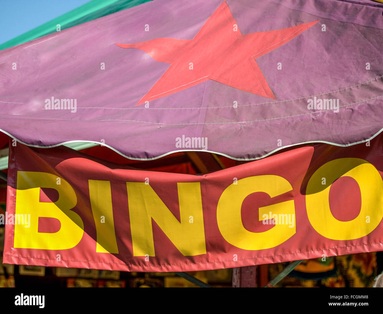 Large colourful vinyl BINGO sign hanging from tent at the Canadian ...