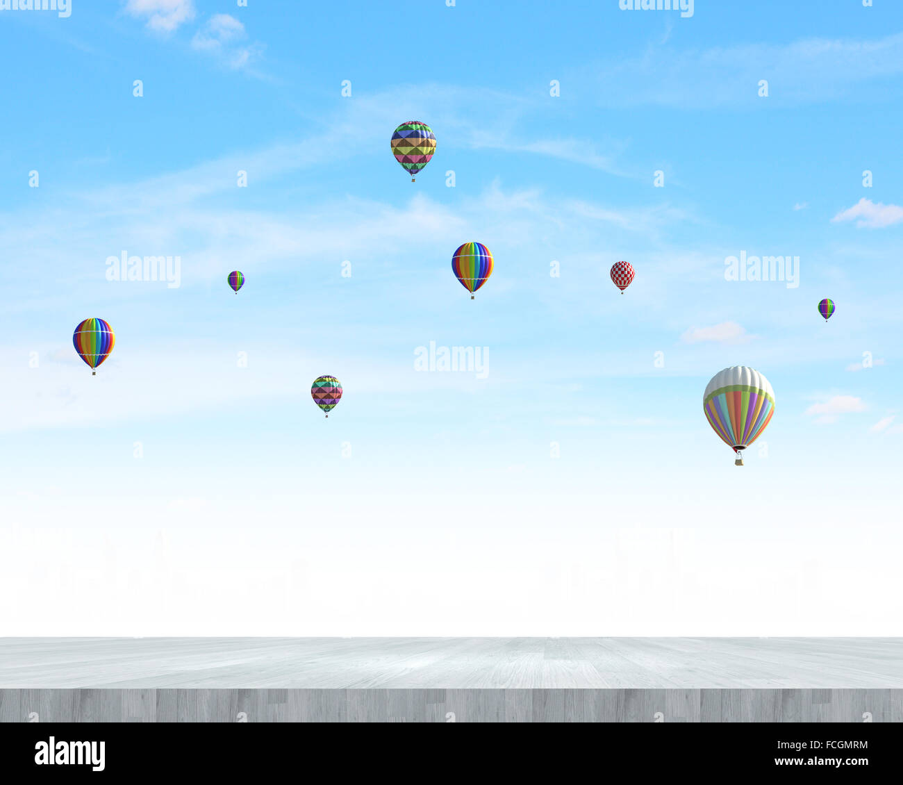 Colorful balloons flying high in blue sky Stock Photo - Alamy