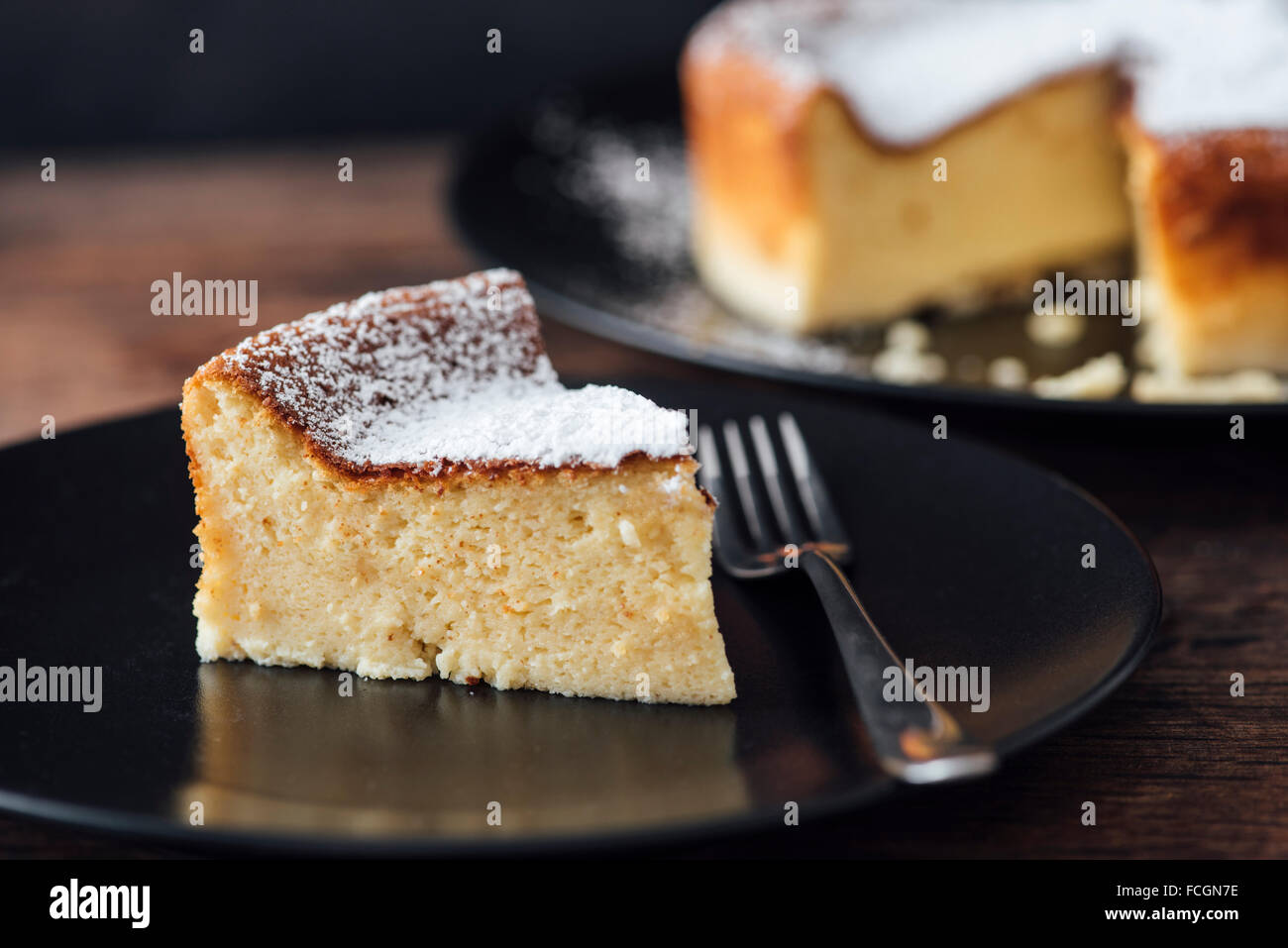 Plate piece of Japanese cheese cake Stock Photo - Alamy