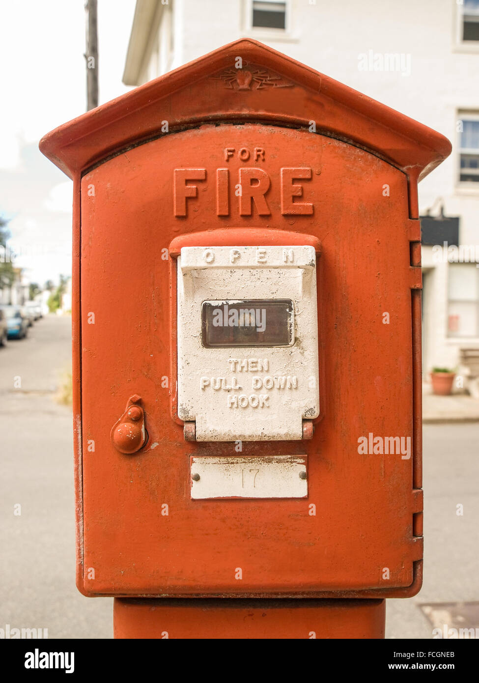 Red tall standing fire alarm box in Boston, Massachusetts, usa Stock ...