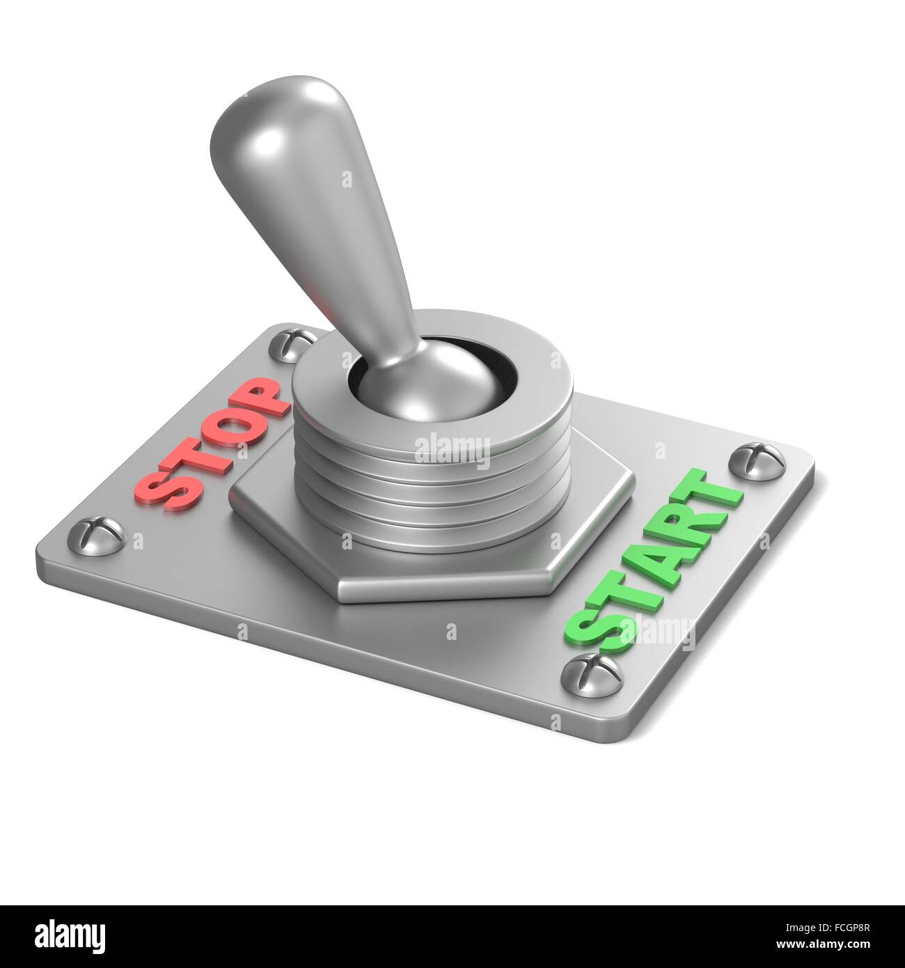 Metal toggle switch, flipped in the STOP position. 3D render ...