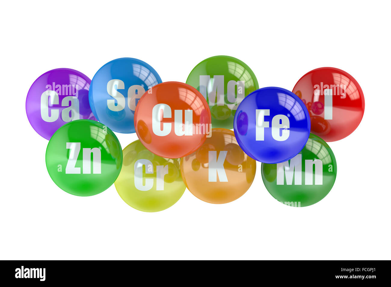 Healthy life concept, set of mineral elements isolated on white ...