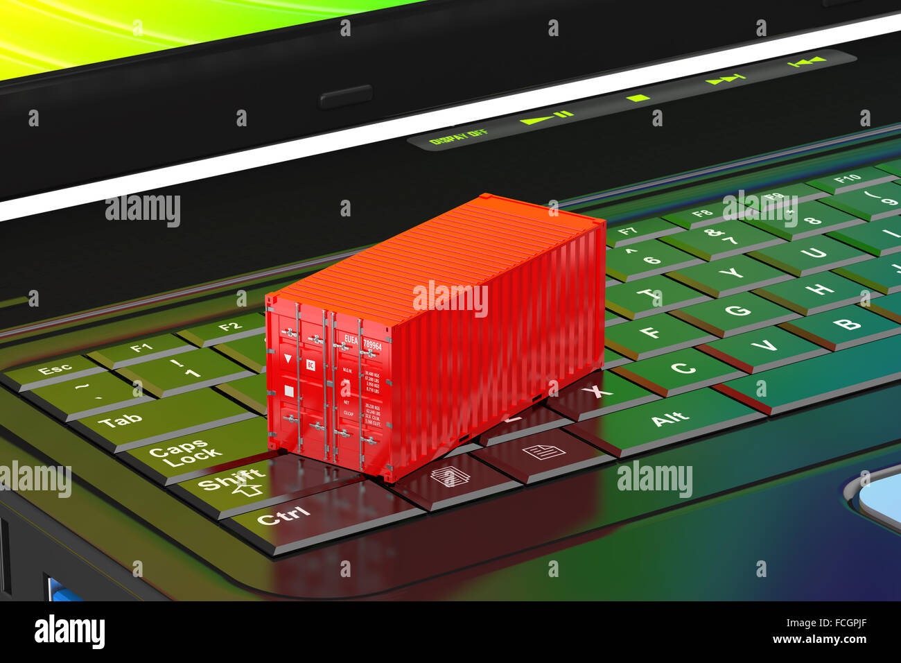 Shipping, delivery and logistic concept with cargo container and laptop ...