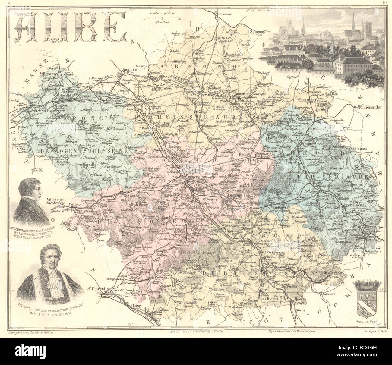 AUBE: Aube département. Troyes vignette. Vuillemin, 1903 antique map ...