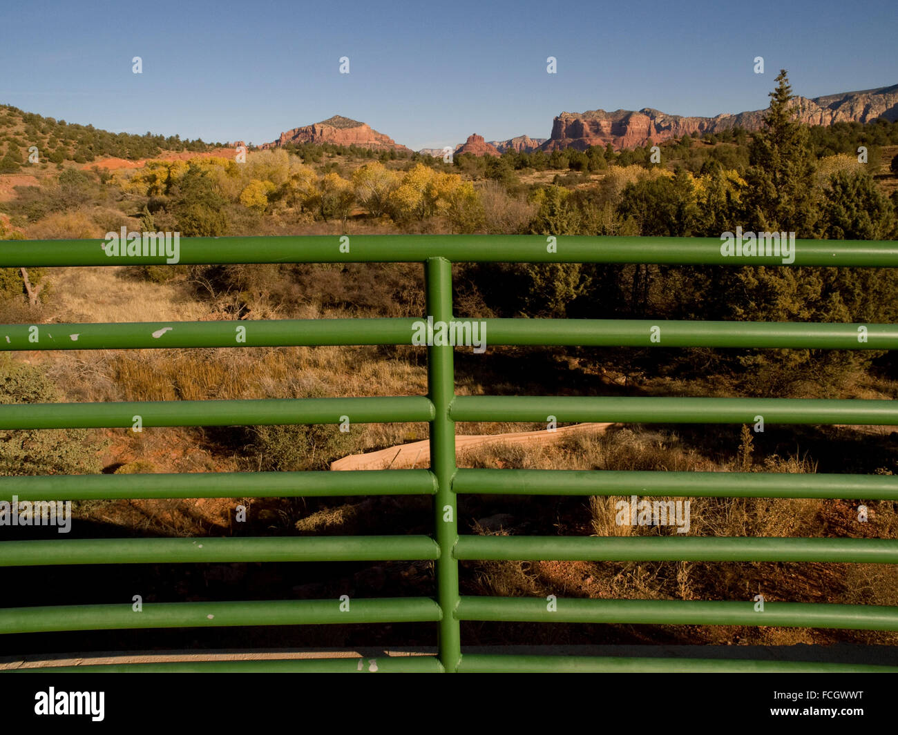 Green railing overlooking Arizona landscape in USA Stock Photo - Alamy