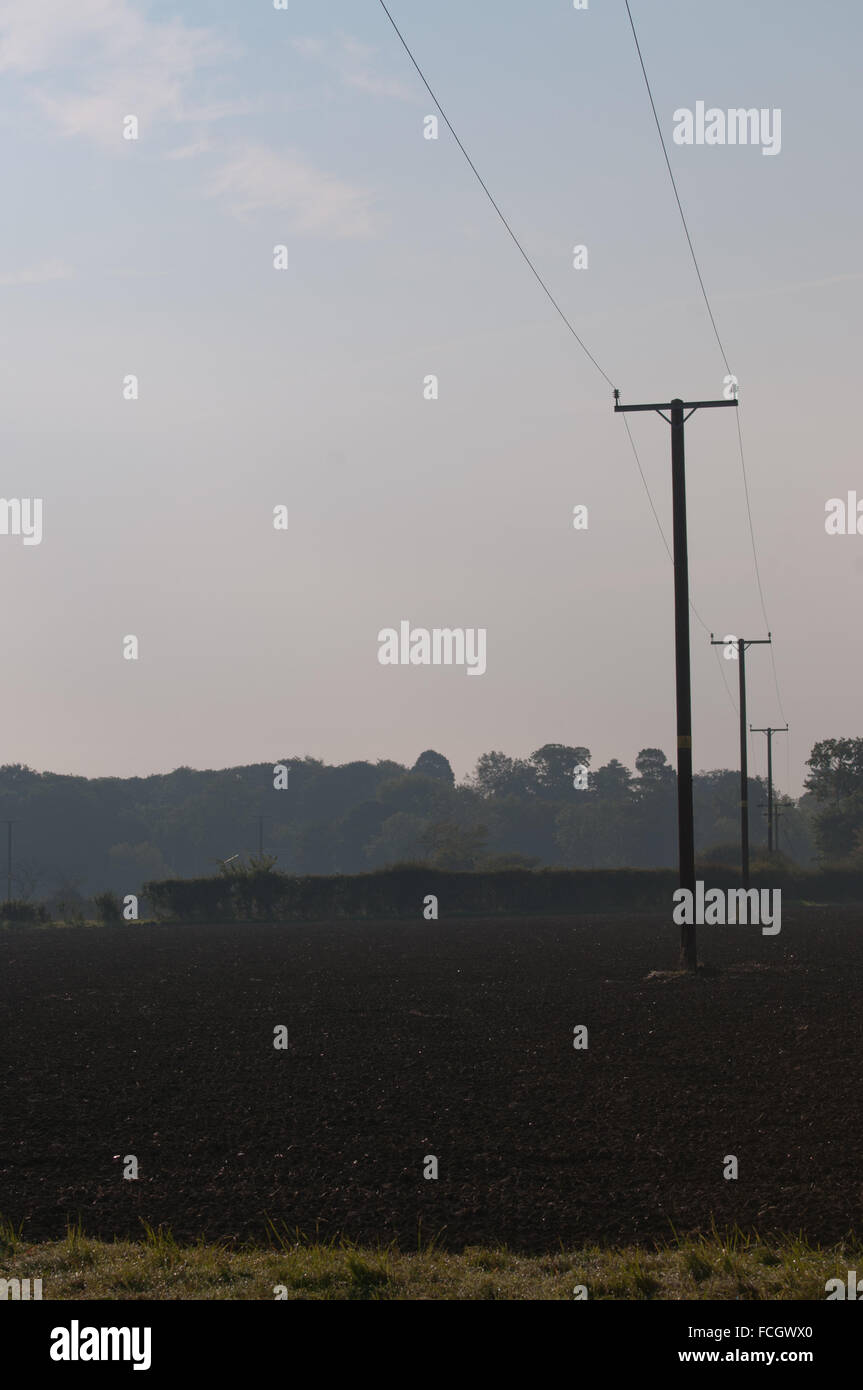 Power lines going across an arable field Stock Photo - Alamy