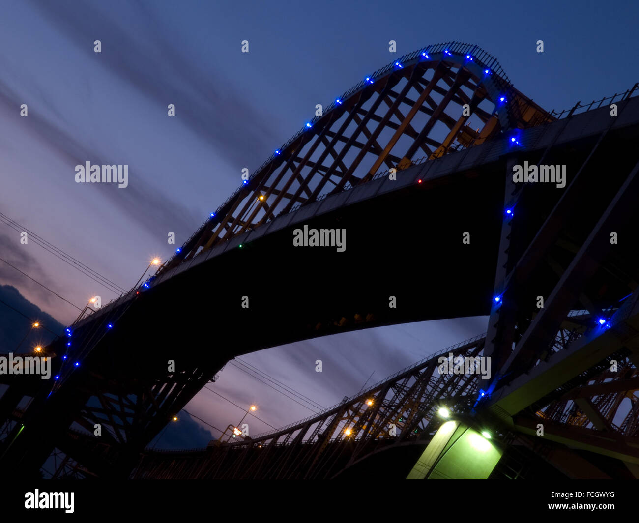 Blue Water Bridge, connecting Michigan USA and Ontario Canada, with ...