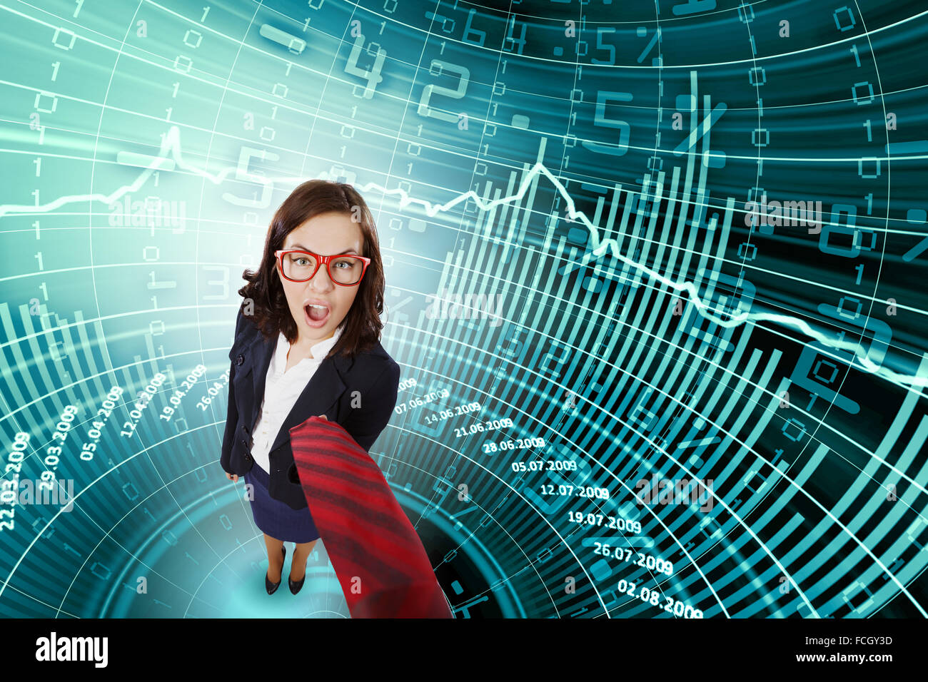 Top view of businesswoman pulling tie of boss Stock Photo - Alamy