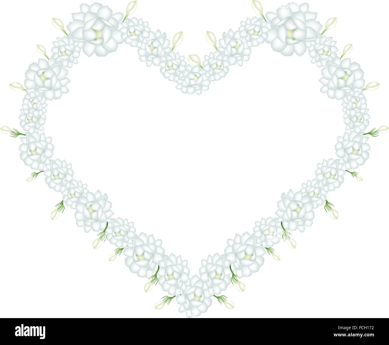 Love Concept, Illustration of White Jasmine Flowers Forming in Heart ...