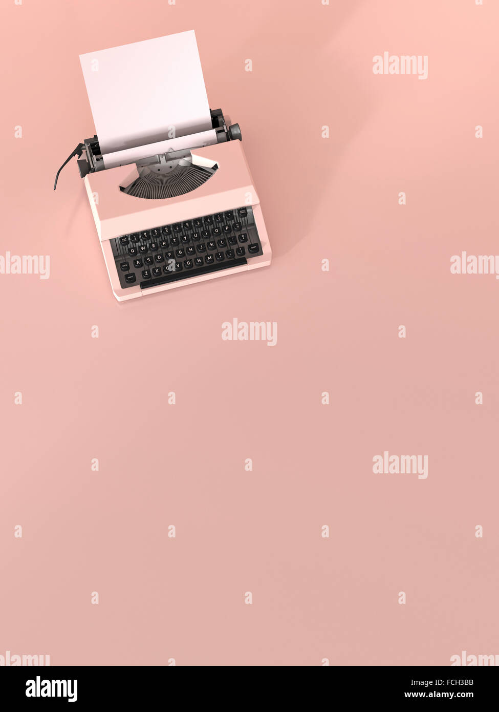 Pink typewriter empty sheet of paper on pink ground 3D Rendering Stock ...