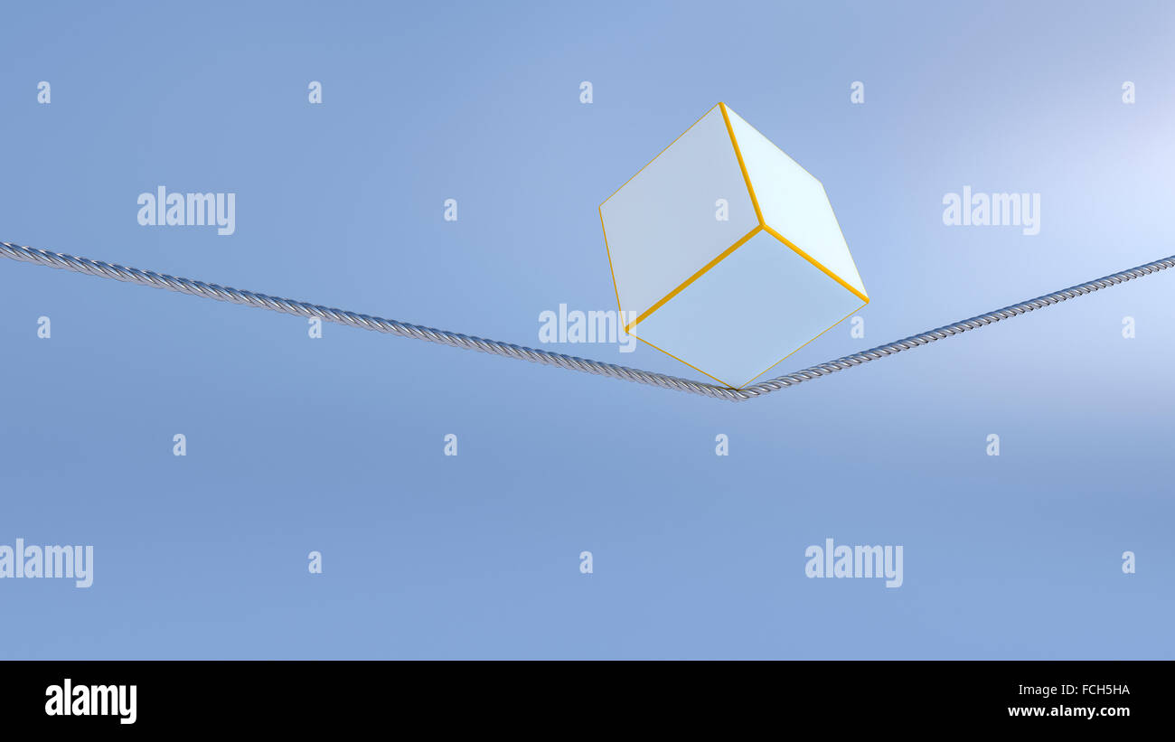 3D Rendering Balance object cube on steel rope Stock Photo - Alamy