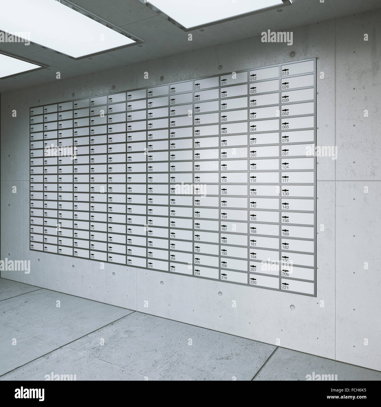Wall lockers in a room of a bank 3D Rendering Stock Photo - Alamy
