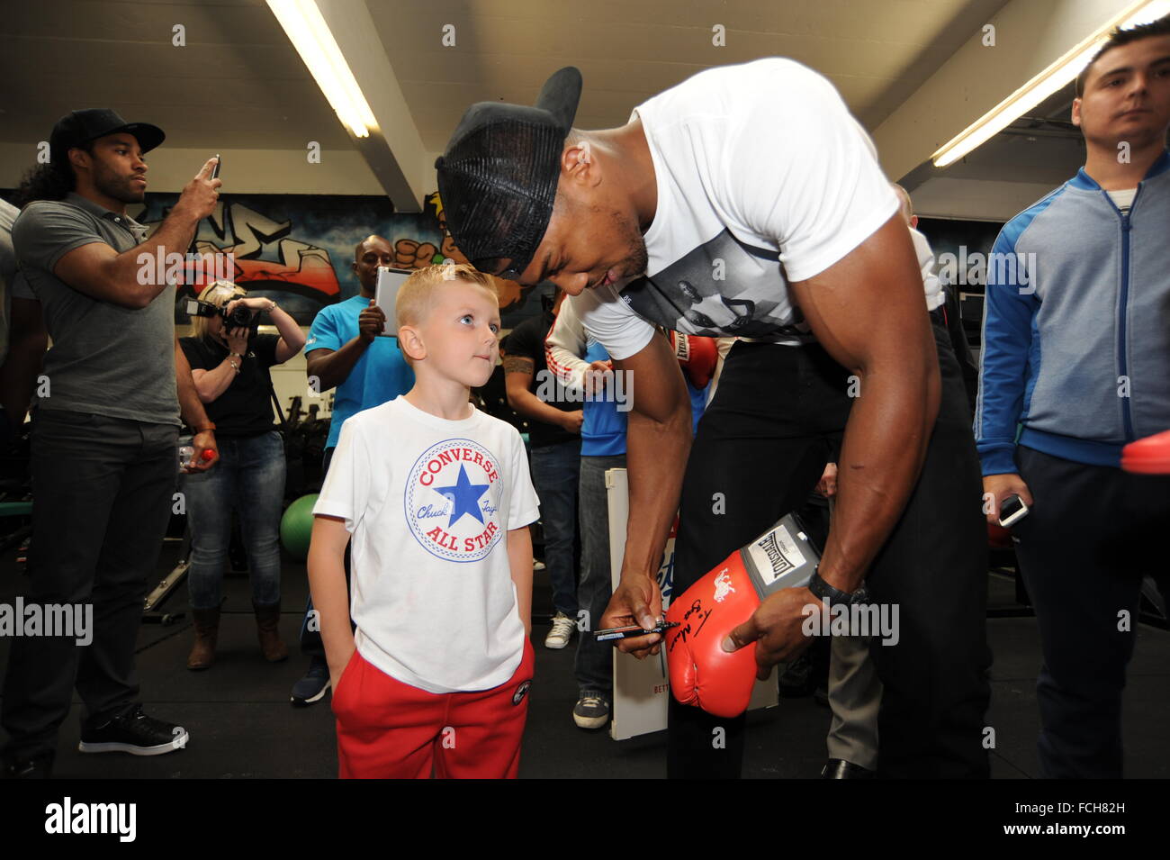 British professional boxer Anthony Joshua visiting Muscle Unit Gym ...