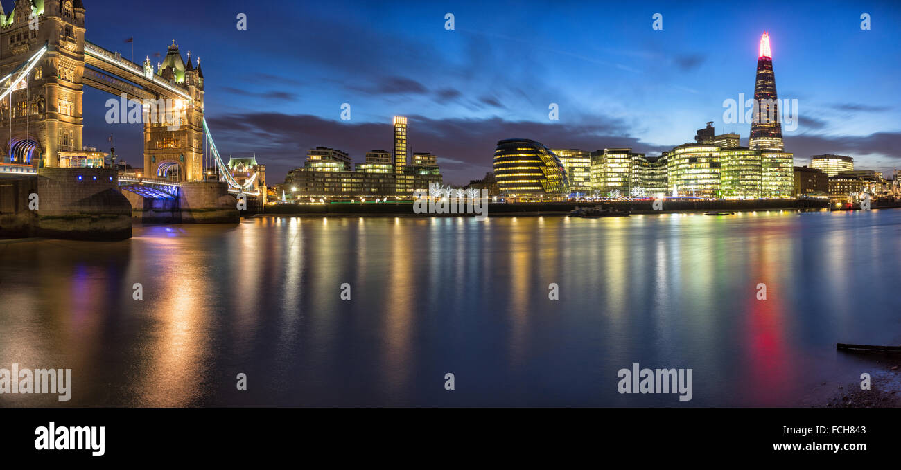 Panoramic view of Tower Bridge, City Hall the Shard and More London ...
