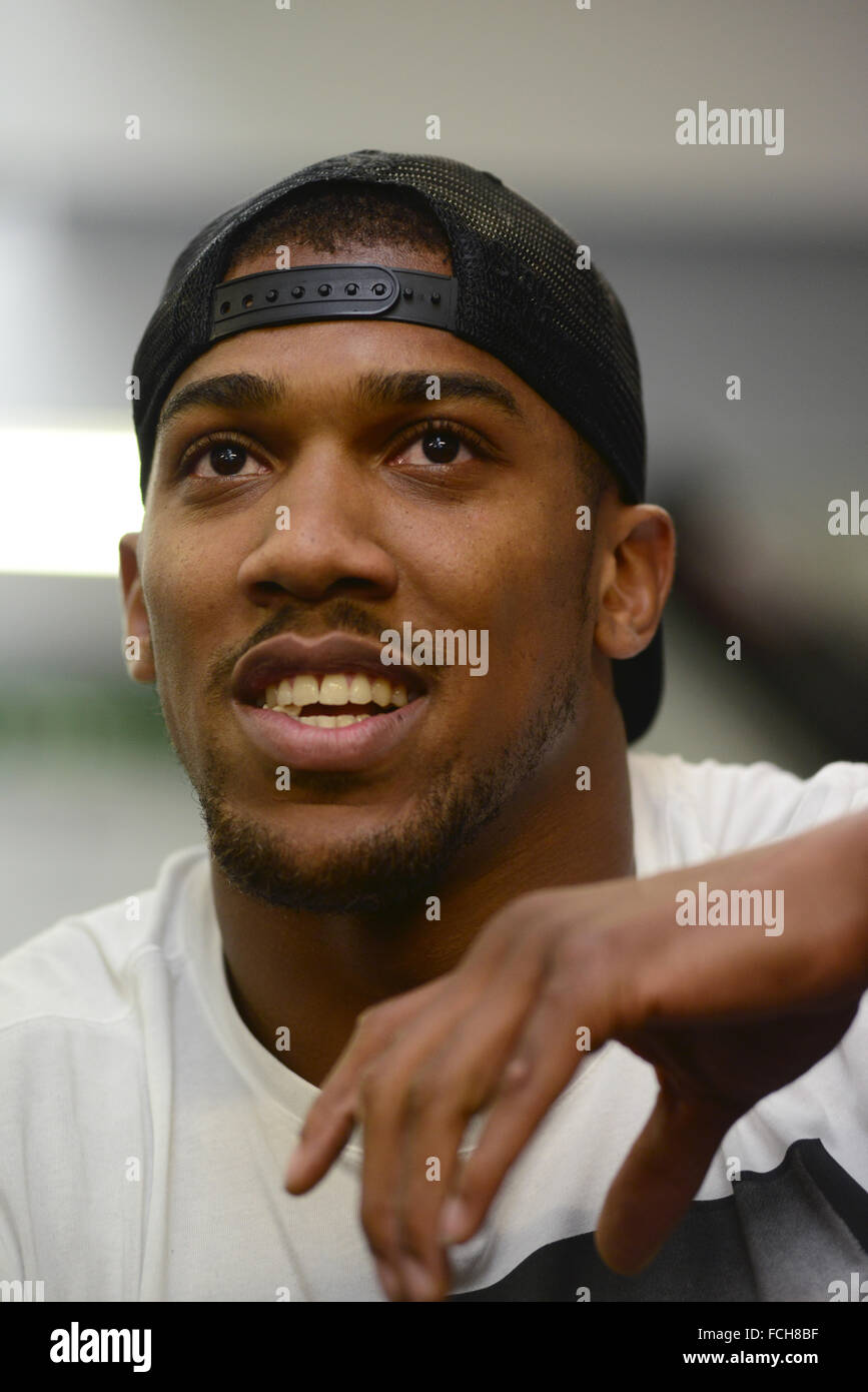 British professional boxer Anthony Joshua visiting Muscle Unit Gym ...