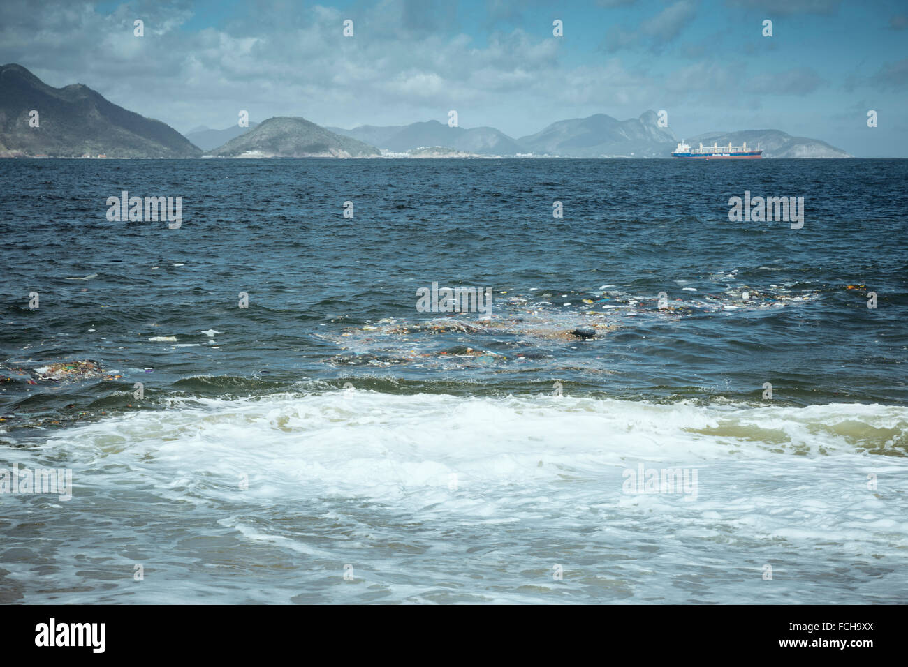 Brazil Rio de Janeiro Praia Vermelha water pollution rubbish in ocean ...