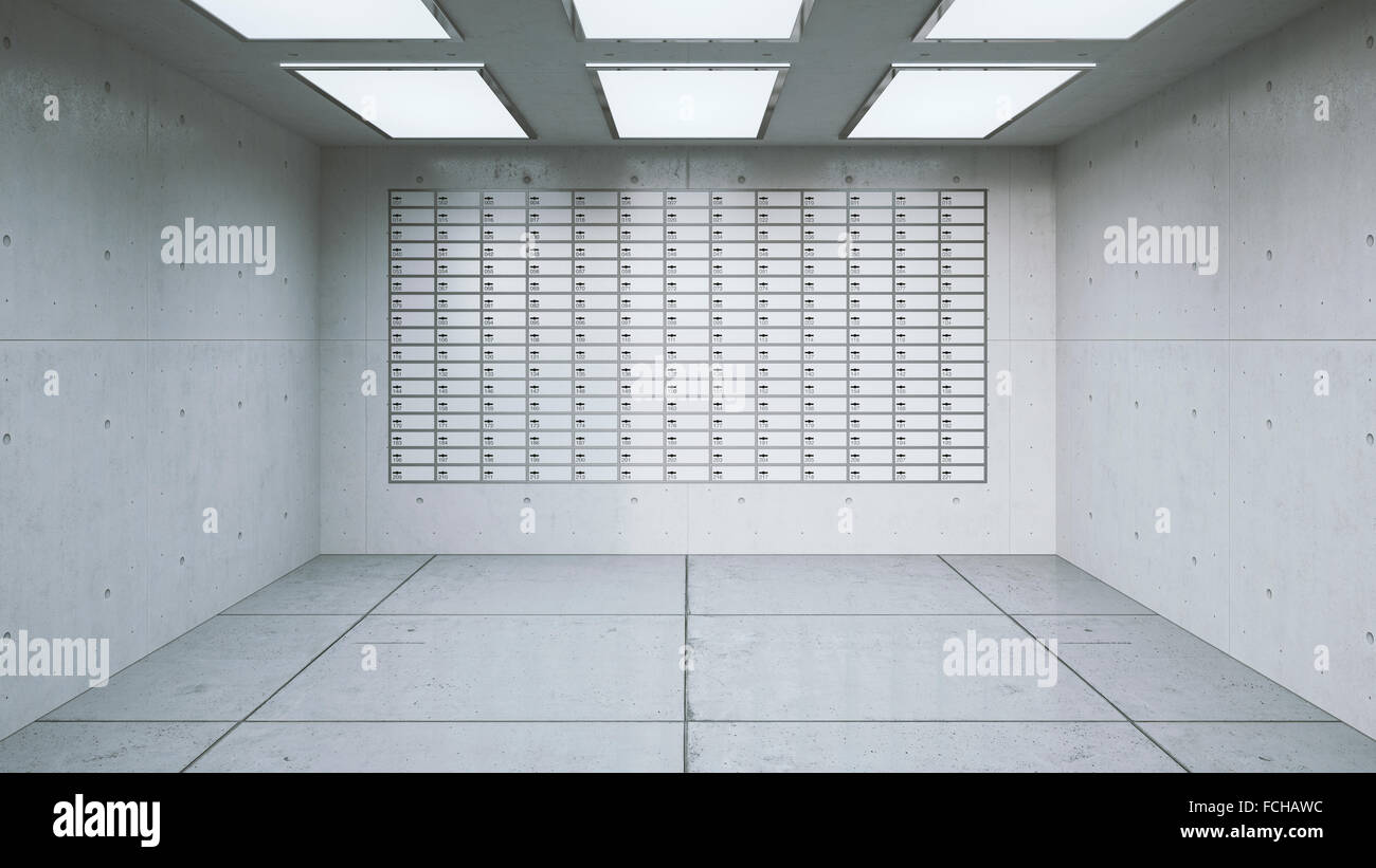 Wall lockers in a room of a bank 3D Rendering Stock Photo - Alamy