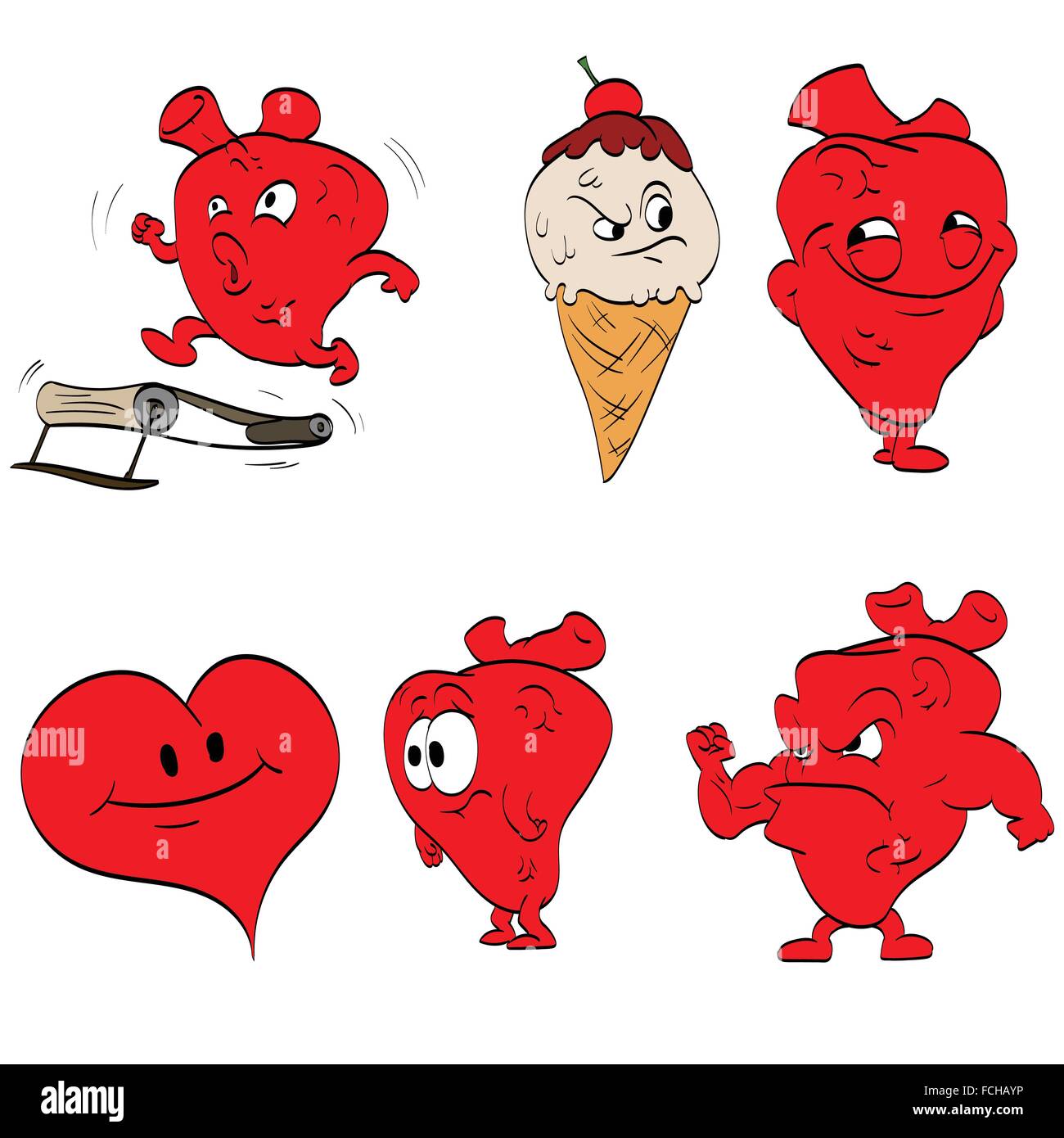 Colorful vector illustration collection of cartoon hearts Stock Vector ...