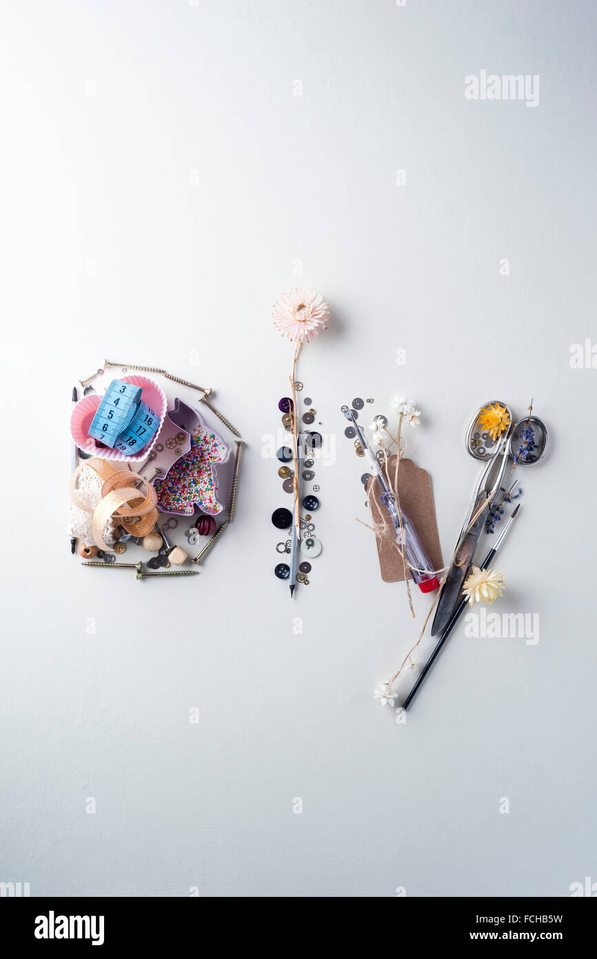 Do it yourself different craft materials needlework white background ...