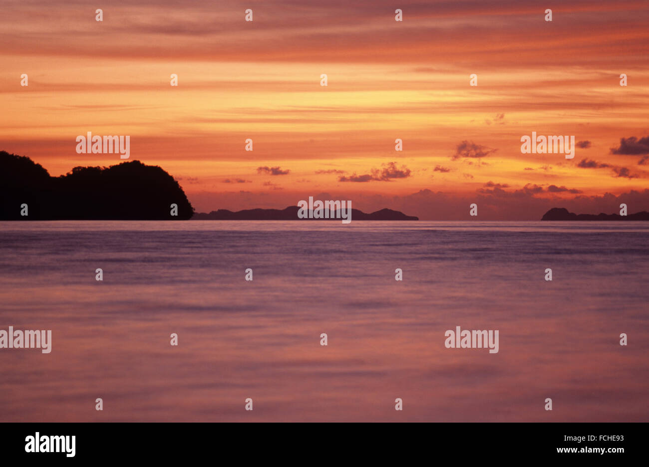 Sunset in the Republic of Palau, an island country in the western chain ...