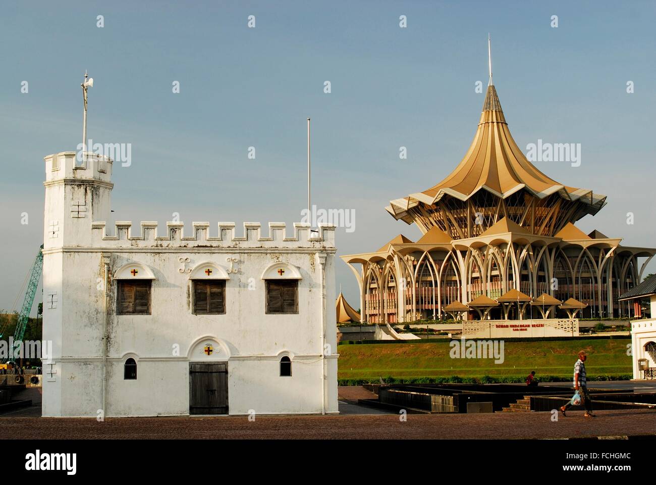 Parliament and square tower of Kuching, Sarawak, Malaysia, Borneo Stock ...