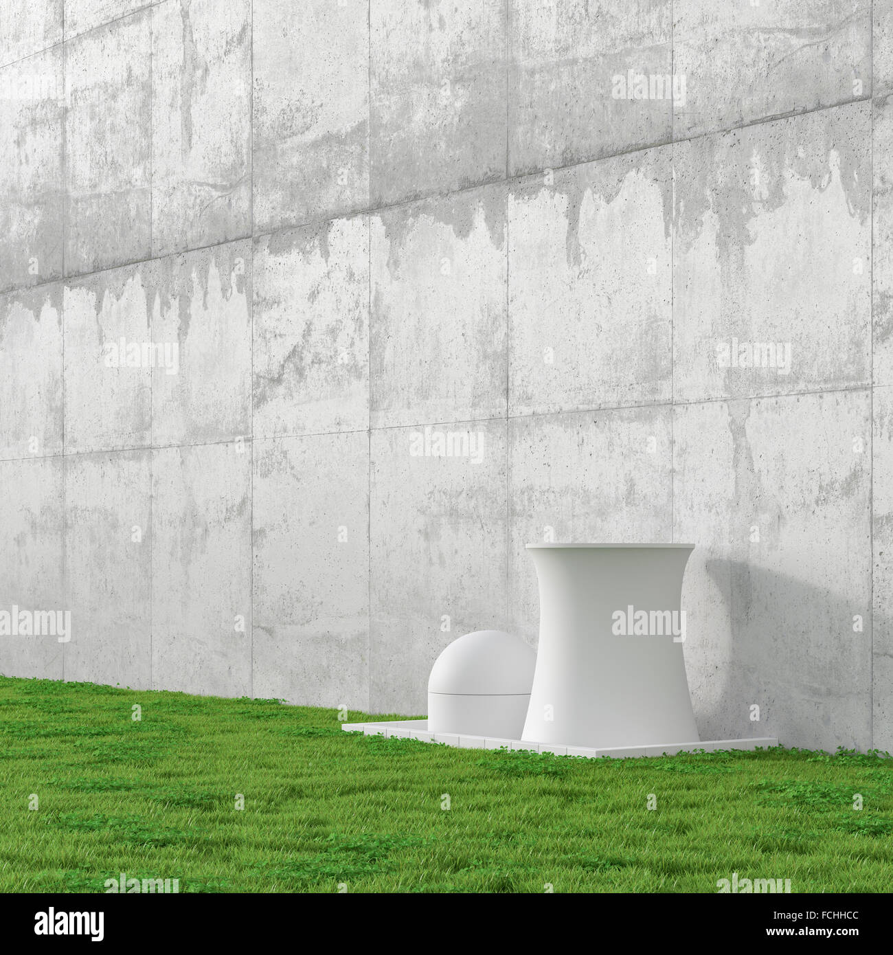 3D Illustration nuclear power station concrete wall and meadow Stock ...