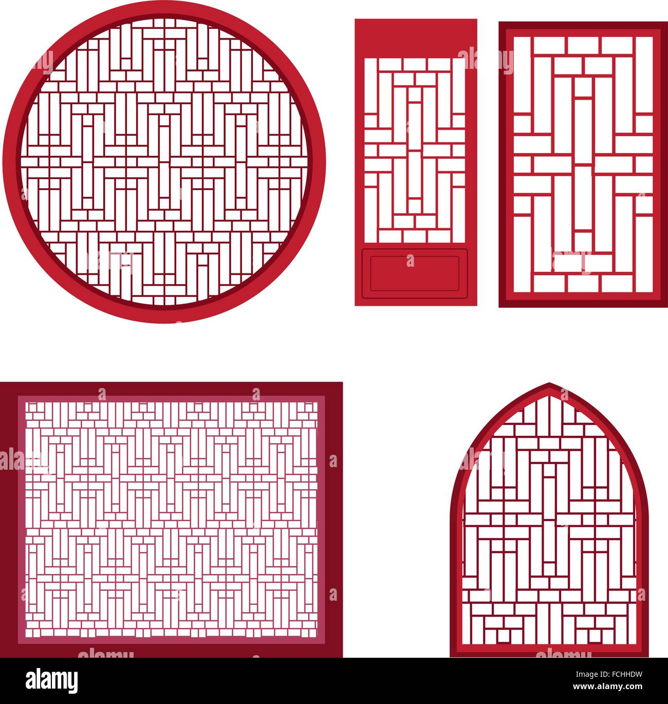 Window and door with asian pattern in modern and vintage style. vector ...