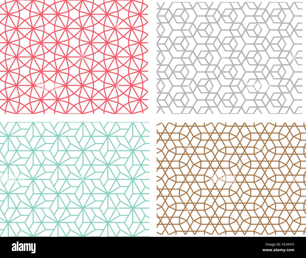 Set of Geometric seamless pattern in mesh style diagonal hexagon and ...