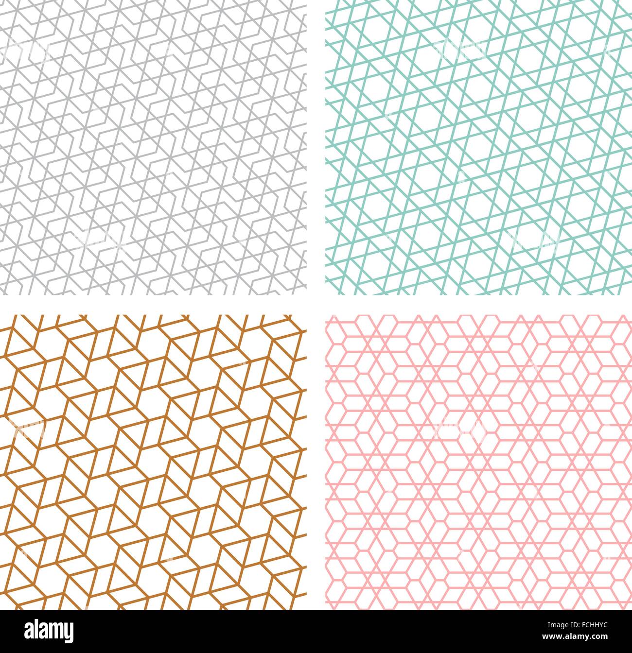 Set of Geometric seamless pattern in mesh style hexagon and diagonal ...