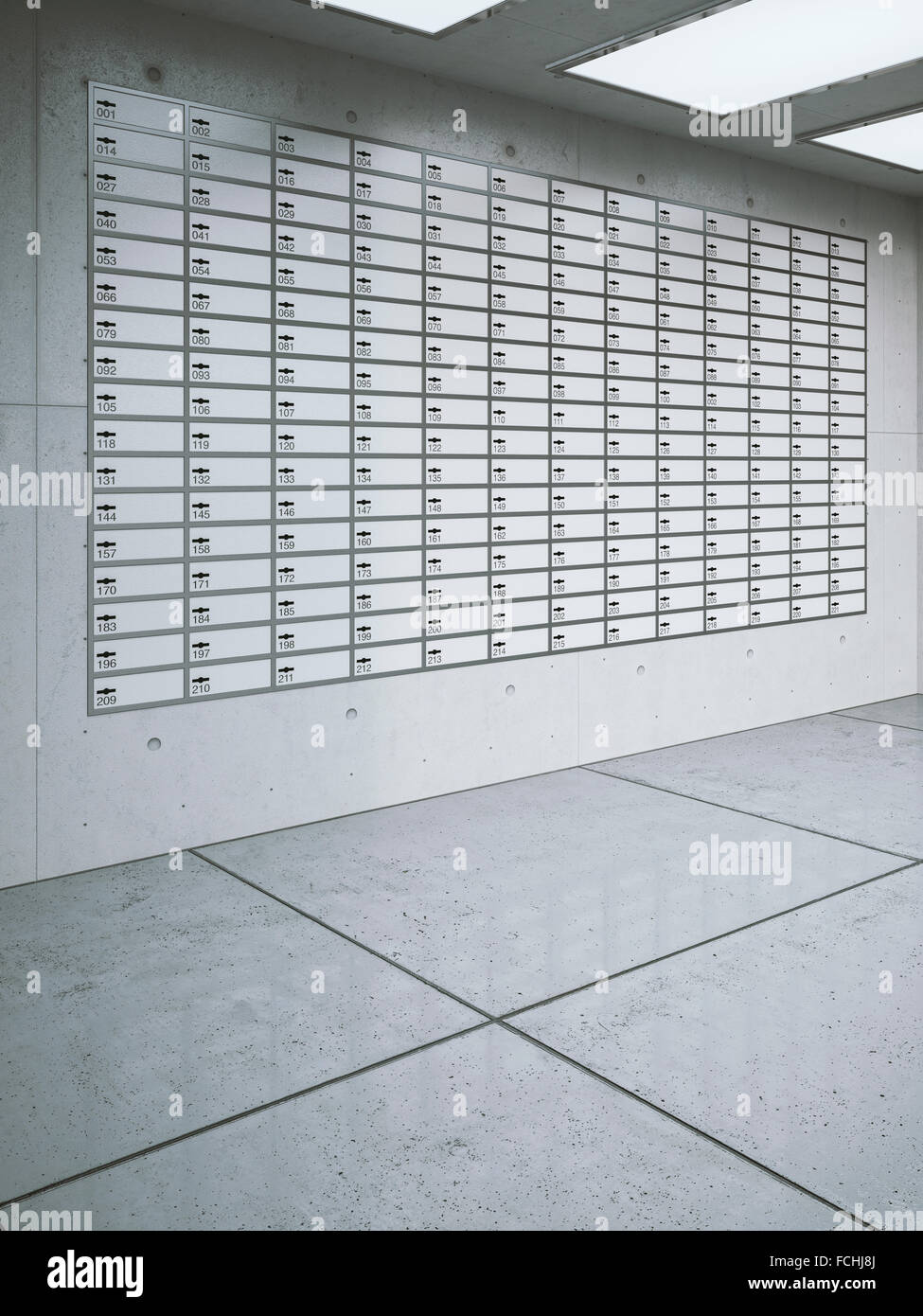 Wall lockers in a room of a bank 3D Rendering Stock Photo - Alamy