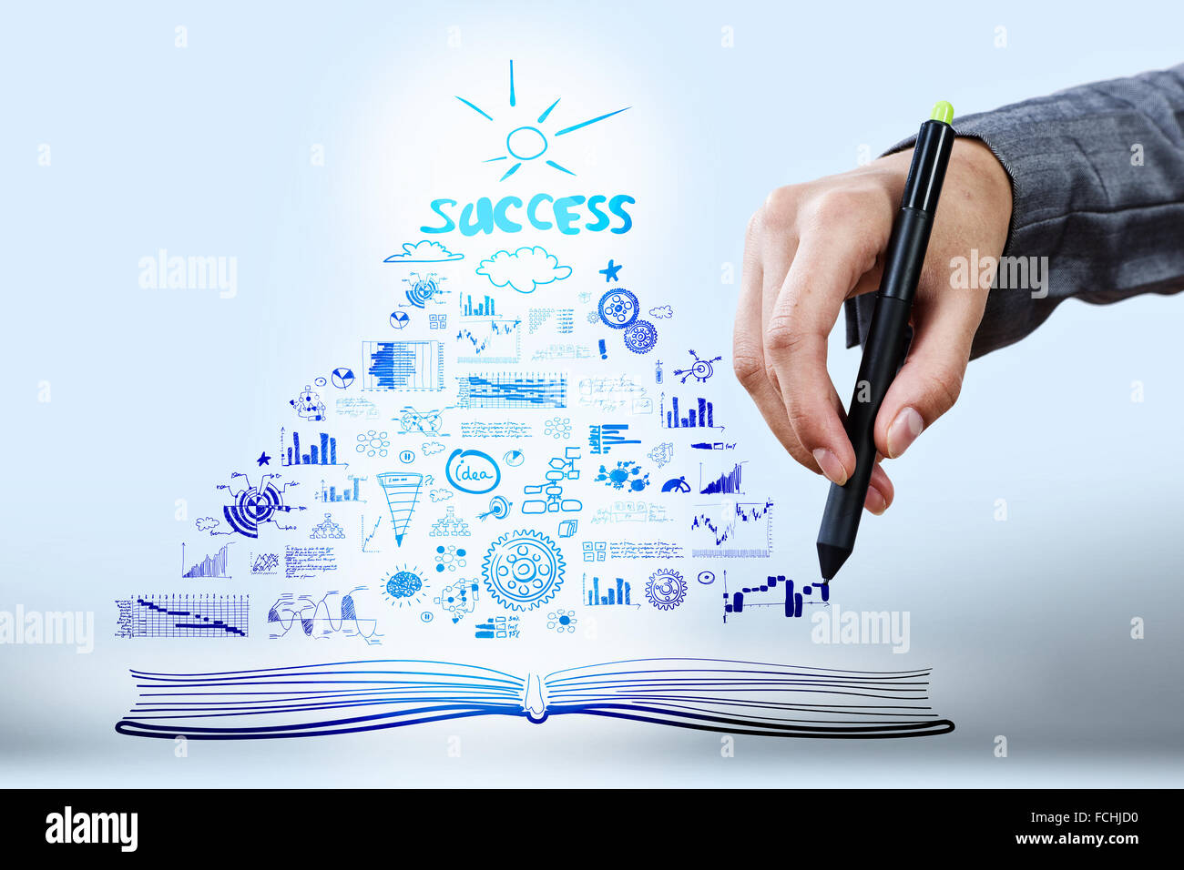 Close up of businessman hand drawing business sketches Stock Photo - Alamy