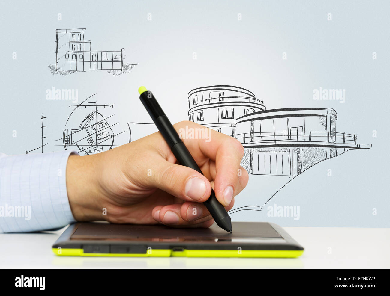 Close up of man hand drawing construction sketches Stock Photo - Alamy