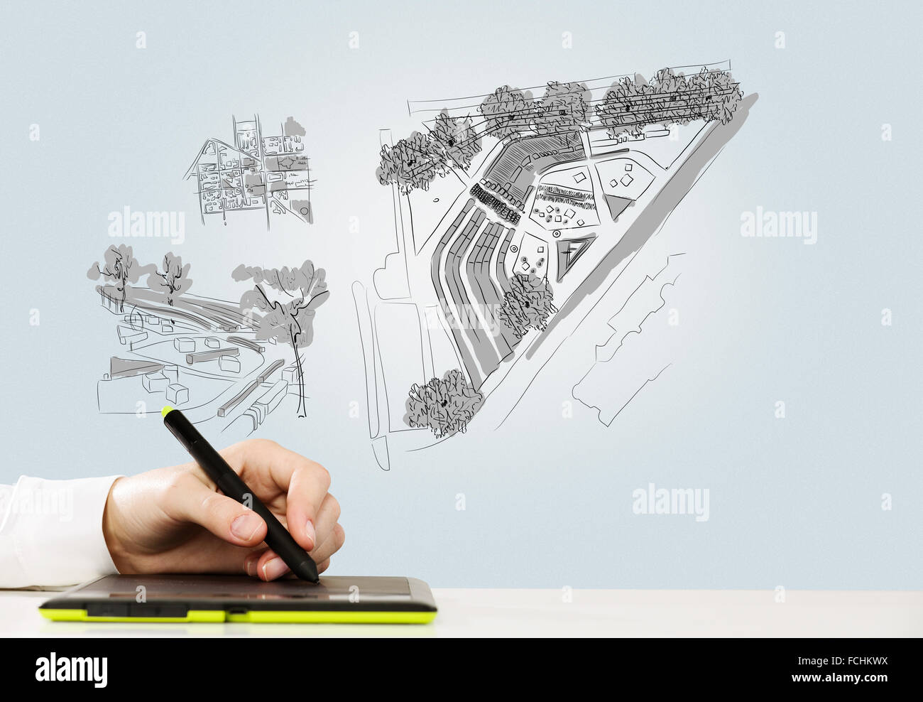 Close up of man hand drawing construction sketches Stock Photo - Alamy