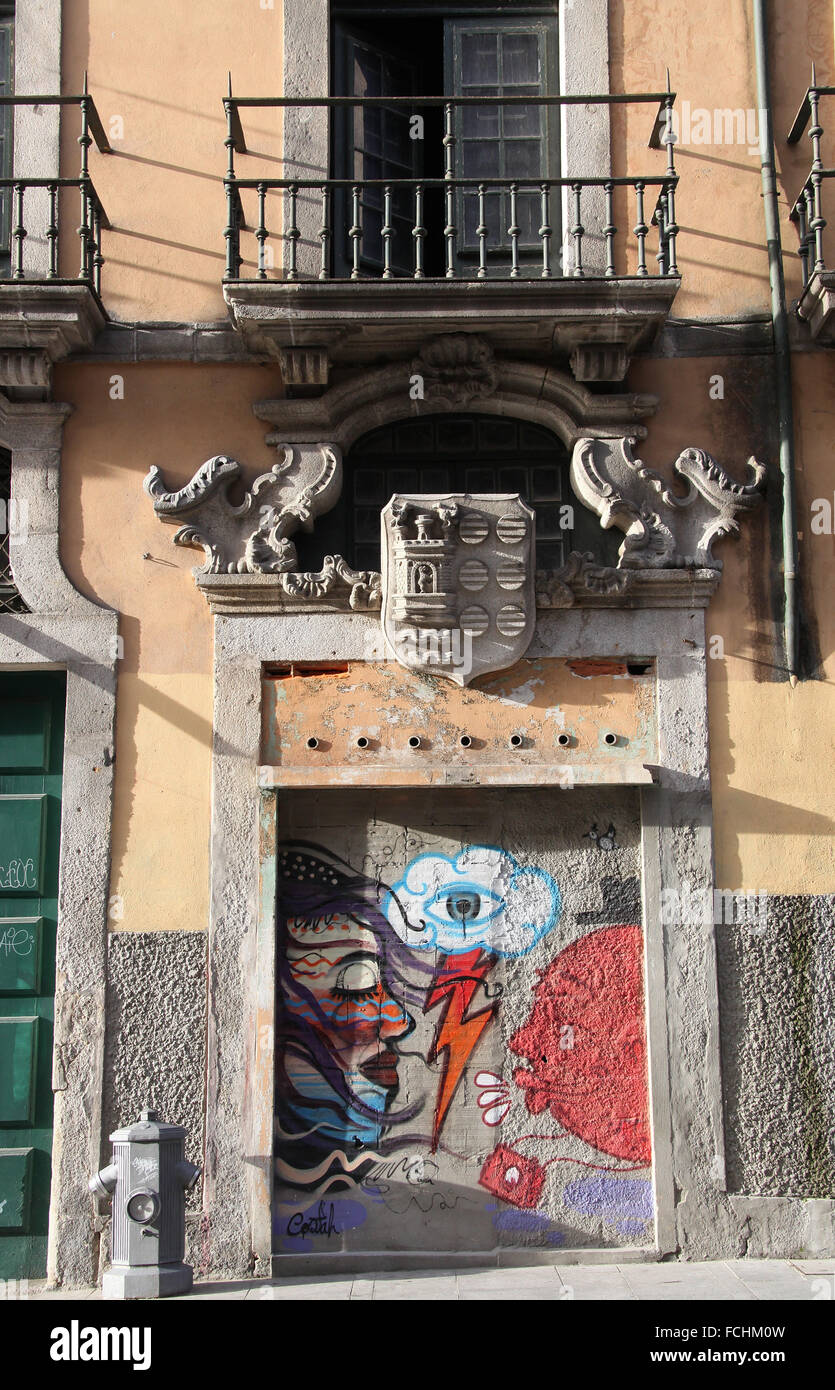 Street art at Rua das Flores in the old town of Porto in Portugal Stock ...