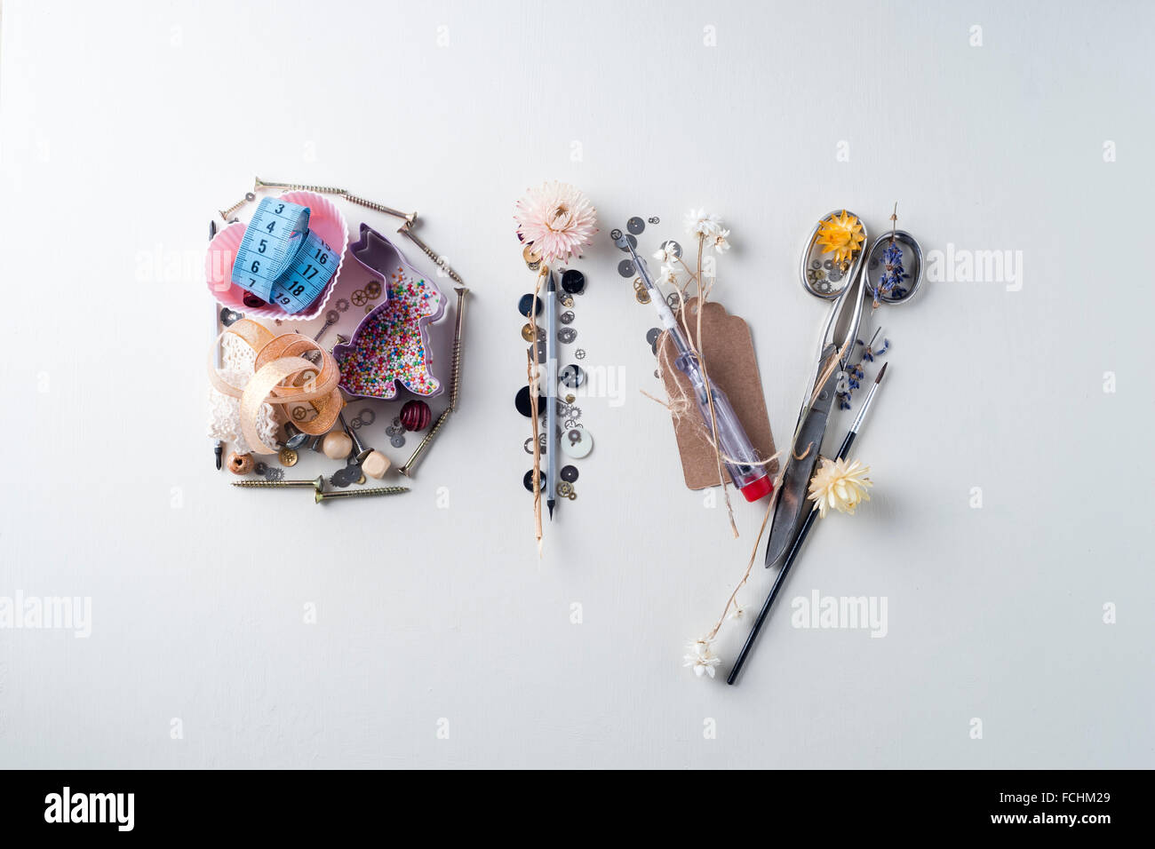 Do it yourself different craft materials needlework white background ...