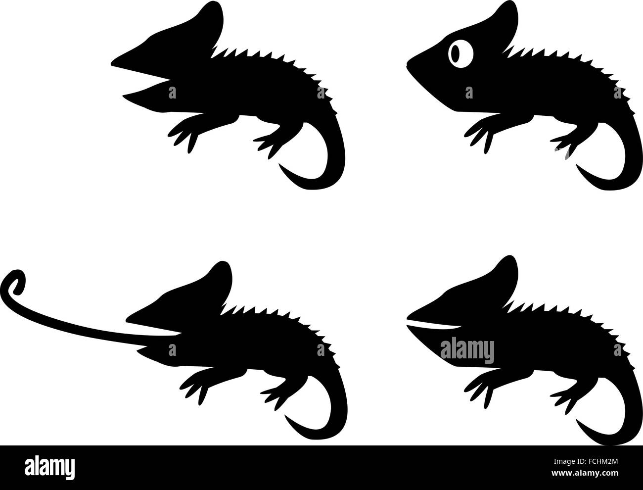 Set of lizard in silhouette style. side view, vector Stock Vector Image ...