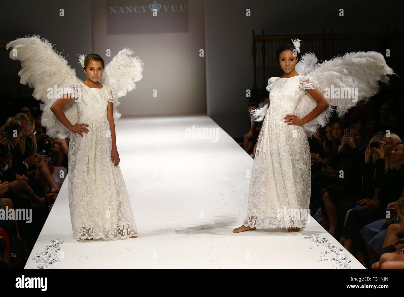 Models walk the runway at the Nancy Vuu fashion show during Spring 2016 ...