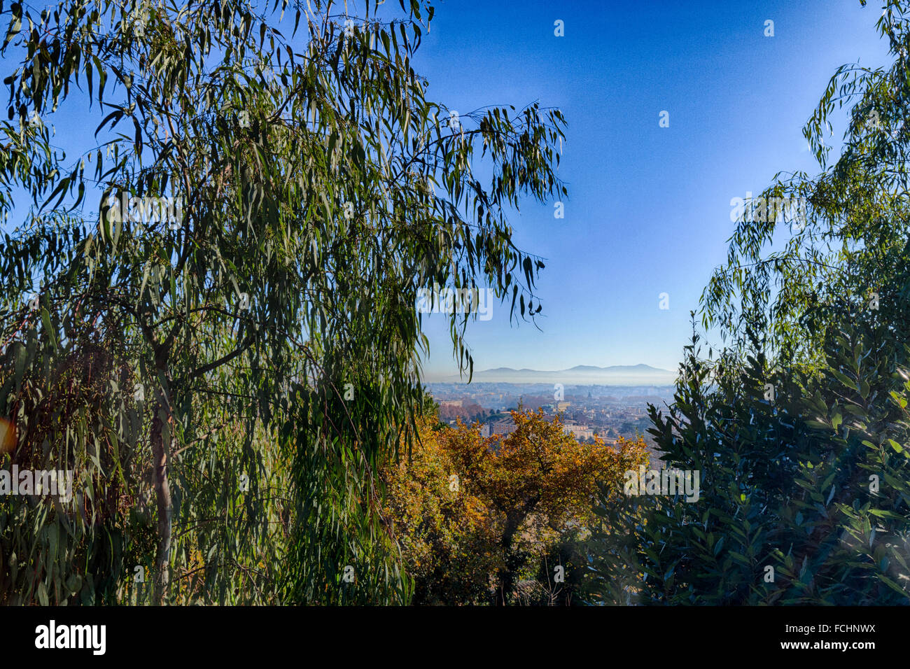 View overlooking the rooftops of Rome, ancient monuments, historic ...