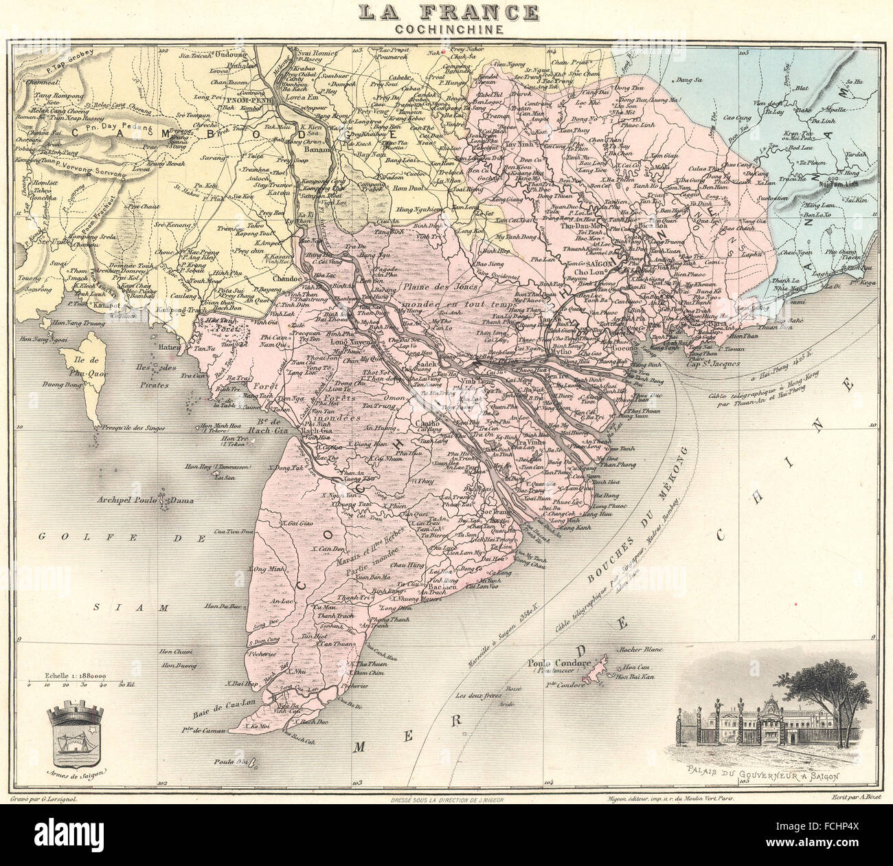 VIETNAM: Cochinchine. Cochinchina. Saigon. Vuillemin., 1903 antique map ...