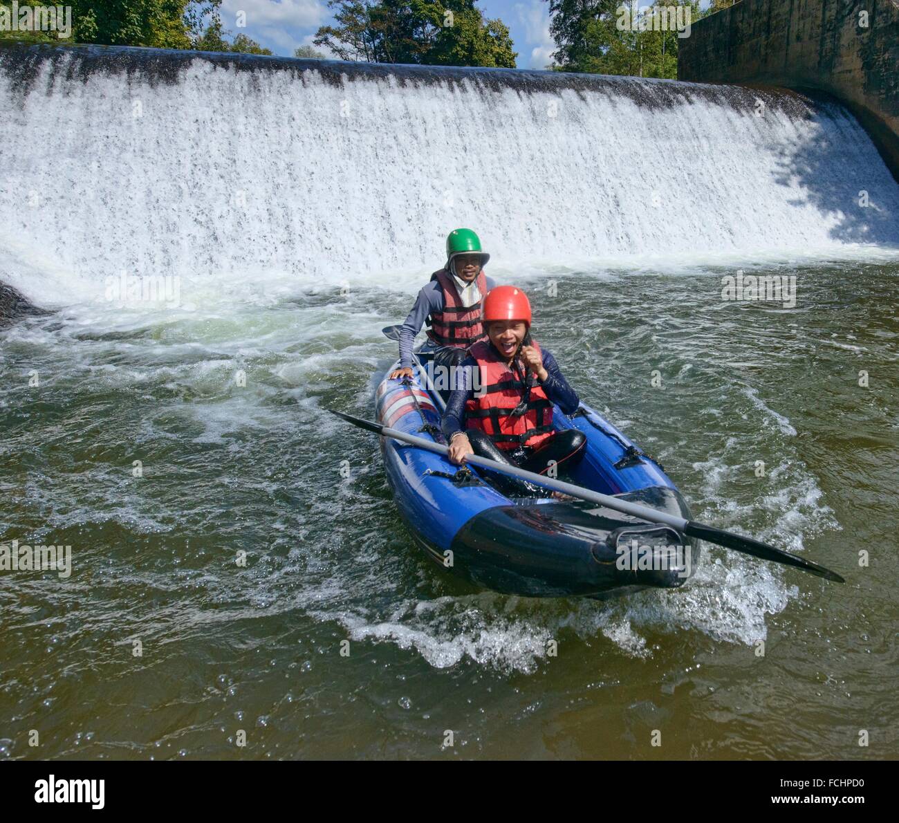 Kayaking down a dam on the Nam Lang River, Pang Mapha Thailand Stock ...