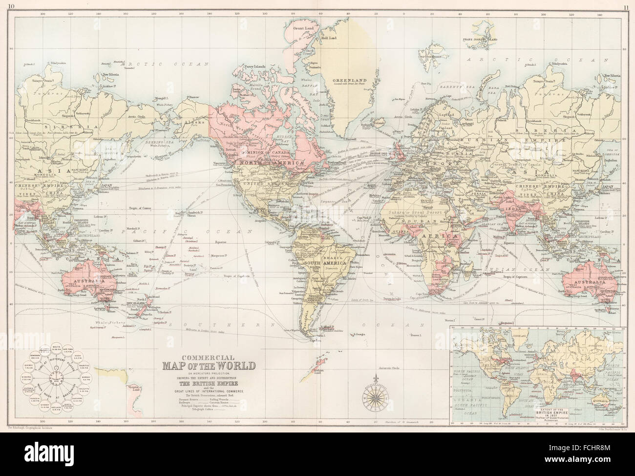WORLD: Commercial map showing the British Empire. BARTHOLOMEW, 1891 ...