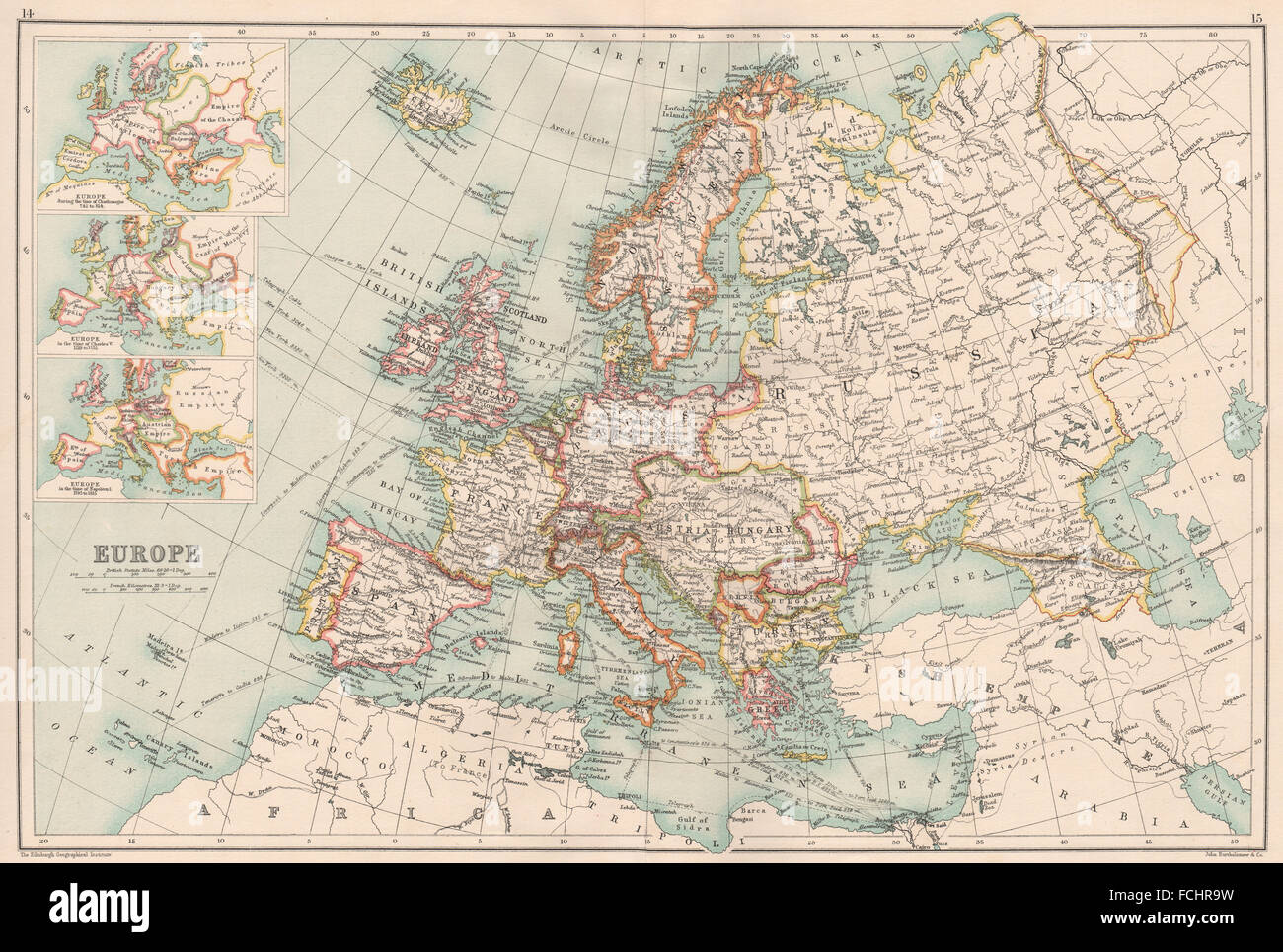 EUROPE: Inset in the time of Charlemagne, Charles V (16C) & Napoleon ...