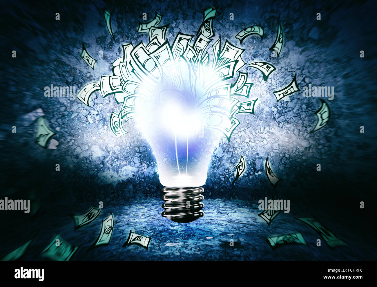 Conceptual image of light bulb and dollar banknotes Stock Photo - Alamy