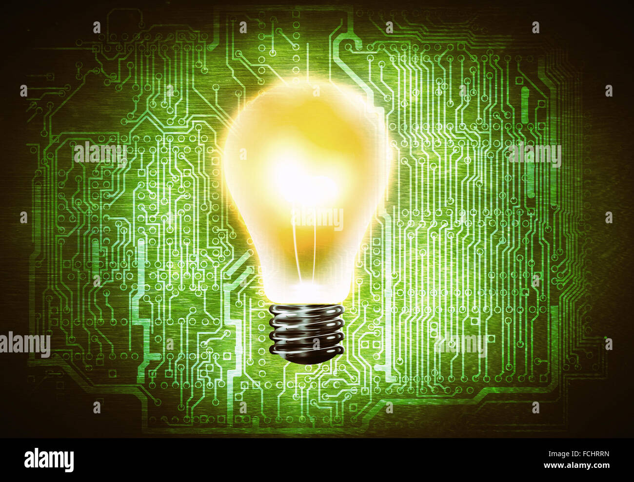 Conceptual image with light bulb against chip at background Stock Photo ...