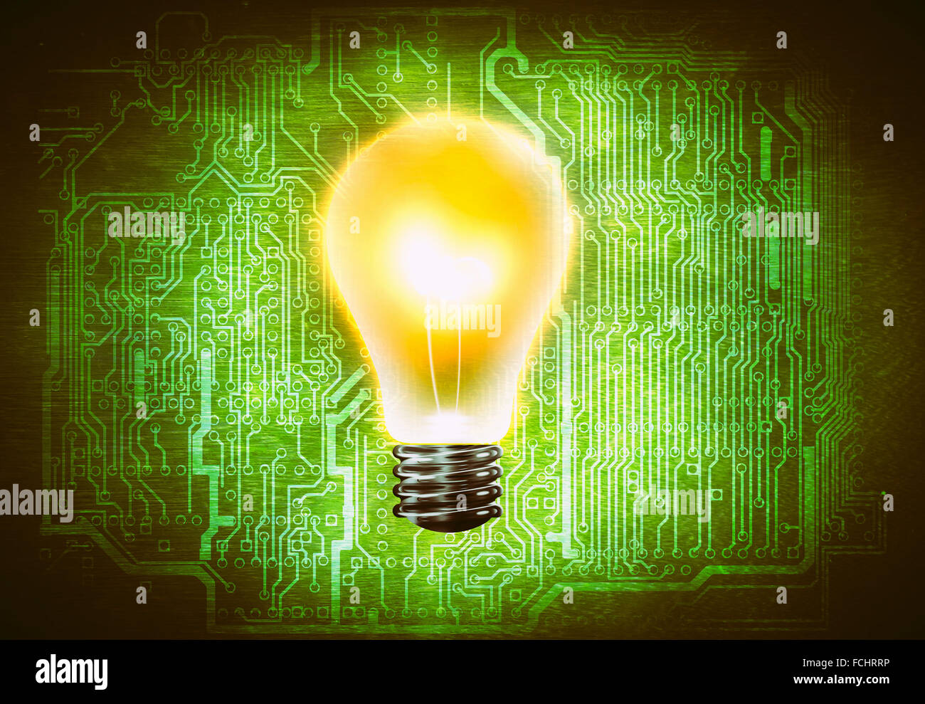 Conceptual image with light bulb against chip at background hi-res ...