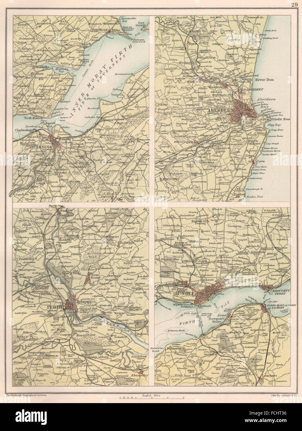 SCOTTISH CITIES: Inverness Aberdeen Perth Dundee environs. BARTHOLOMEW ...
